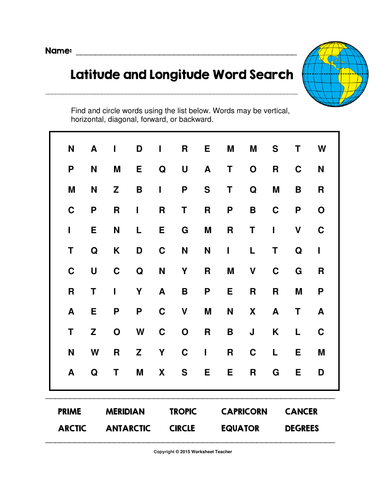Latitude and Longitude Word Search | Teaching Resources