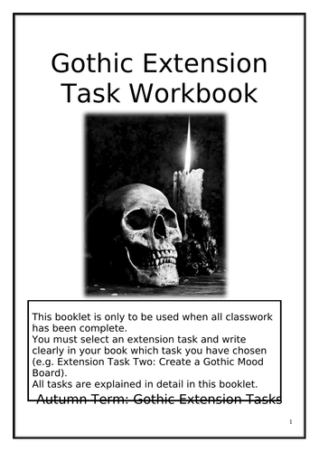 KS3 Gothic Workbook - Extension Tasks | Teaching Resources