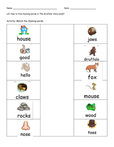 Gruffalo Rhyming words | Teaching Resources