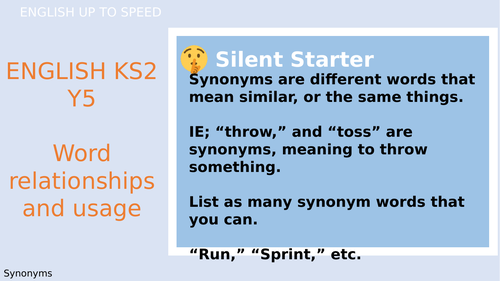 KS2 - English Worksheet and Lesson - Synonyms | Teaching Resources