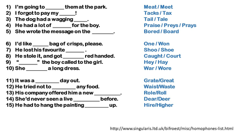 KS2 - English Worksheet and Lesson - Homophones | Teaching Resources