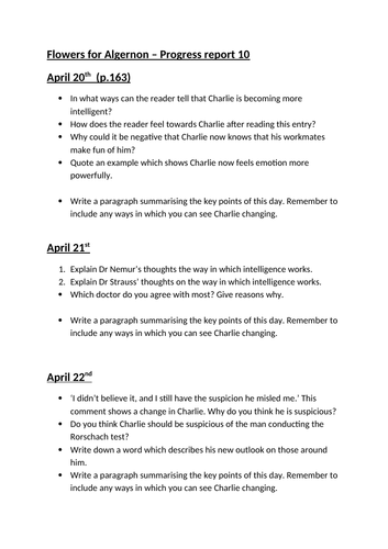 'Flowers for Algernon' by Daniel Keyes | Teaching Resources