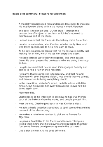 'Flowers for Algernon' by Daniel Keyes | Teaching Resources