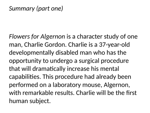 'Flowers for Algernon' by Daniel Keyes | Teaching Resources