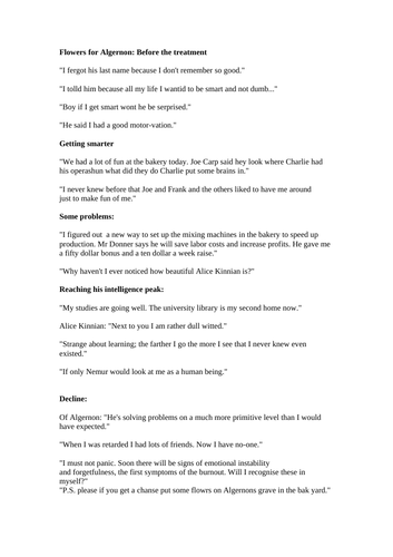 'Flowers for Algernon' by Daniel Keyes | Teaching Resources