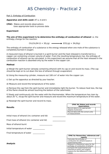 AQA A Level Chemistry Required Practical 2 - Enthalpy of Combustion ...