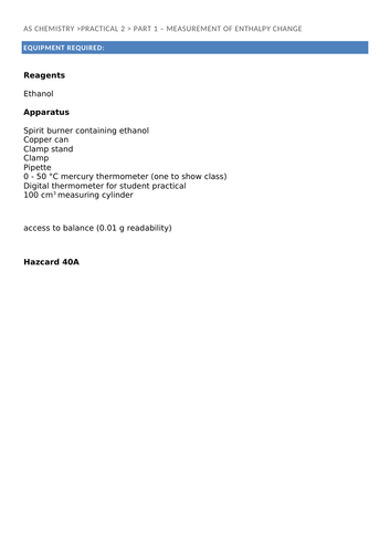 AQA A Level Chemistry Required Practical 2 - Enthalpy of Combustion ...
