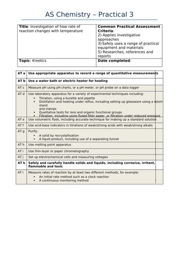 AQA A Level Chemistry Required Practical 3 - Kinetics | Teaching Resources AQA A Level Chemistry Required Practical 3 - Kinetics | Teaching Resources