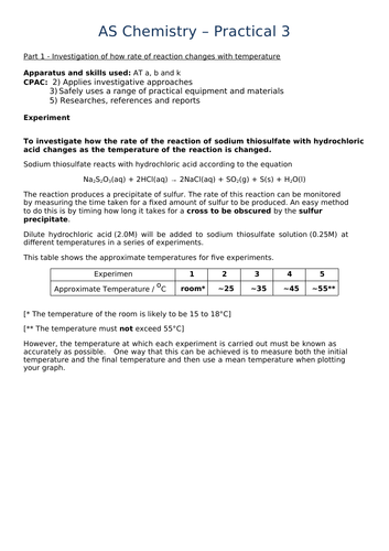 AQA A Level Chemistry Required Practical 3 - Kinetics | Teaching Resources