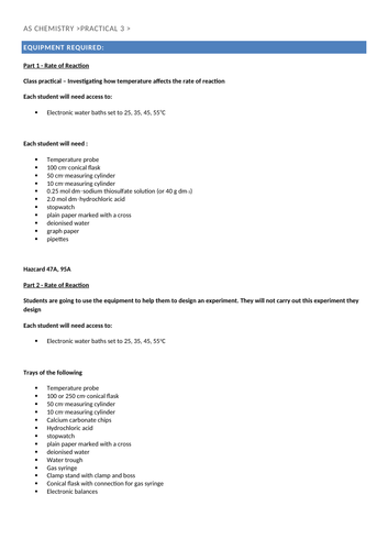 AQA A Level Chemistry Required Practical 3 - Kinetics | Teaching Resources