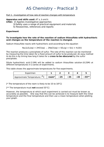 AQA A Level Chemistry Required Practical 3 - Kinetics | Teaching Resources