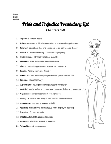 Pride and Prejudice Vocabulary Quizzes | Teaching Resources