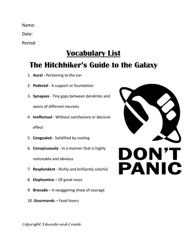 The Hitchhiker's Guide to the Galaxy Vocabulary | Teaching Resources