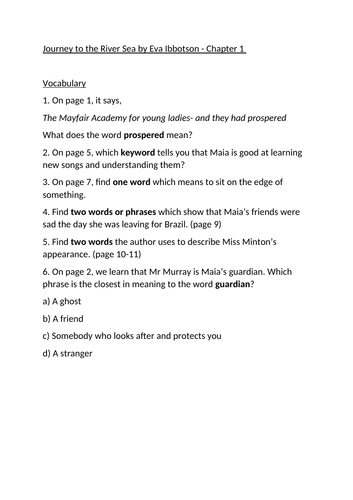 Journey to the River Sea VIPERS Reading Comprehension | Teaching Resources