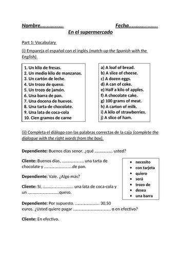 Beginners Spanish - En el supermercado | Teaching Resources