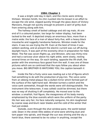 Dystopian Fiction: 1984 Lesson | Teaching Resources