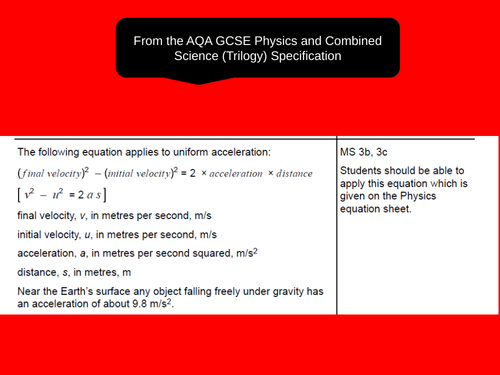 GCSE Physics SUVAT equation use in Forces and Motion unit | Teaching ...