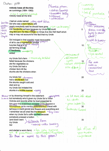 nobody loses all the time by ee cummings annotated | Teaching Resources