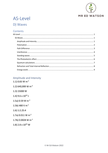 Isaac Physics Answers - AS Waves D | Teaching Resources