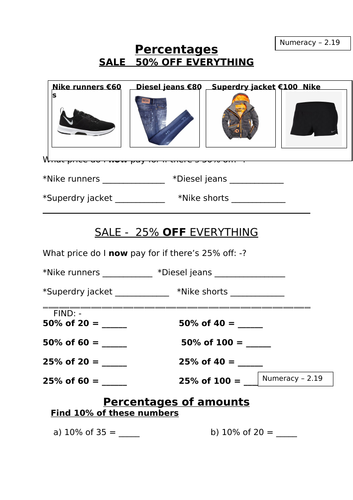 Shopping and percentages | Teaching Resources