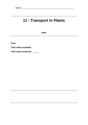 Topic 11 - Transport in Plants | Teaching Resources