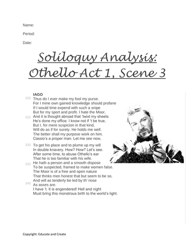 Othello - Iago - Soliloquies Act 1 and 2 Analysis + Character Analysis ...
