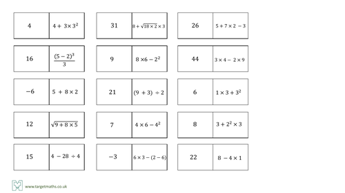 KS2/KS3/GCSE Maths BIDMAS domino/loop card resource | Teaching Resources