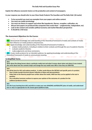 Media Studies AQA A Level The Guardian SOW | Teaching Resources