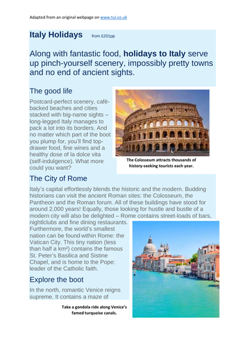 Visit Italy Persuasive Text - Whole Class Reading Session! | Teaching ...
