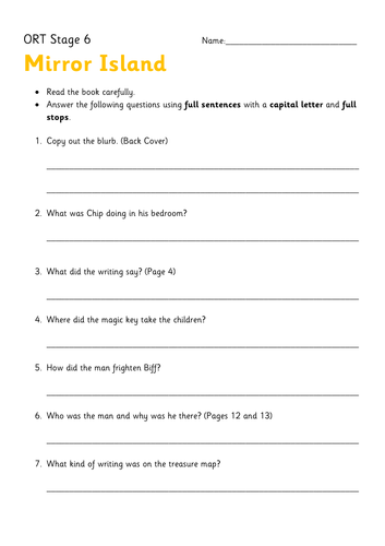 ORT Stage 6 Reading Comprehension Mirror Island | Teaching Resources