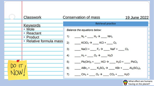 CC9b Reacting masses/Conservation of mass | Teaching Resources