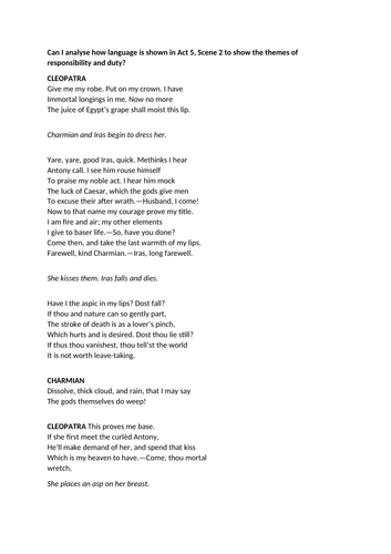 Antony and Cleopatra (KS3 SOW) | Teaching Resources