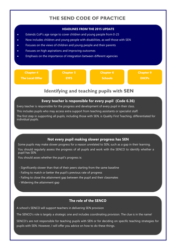 2 Page Summary of SEND Code of Practice 2015 | Teaching Resources