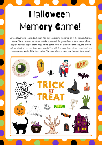 6X Halloween Games Bundle - Scavenger Hunt, Scattergories, A-Z, Memory ...