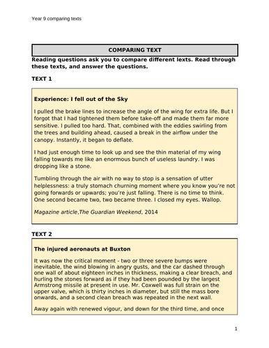 Ks3 worksheet - Comparing text | Teaching Resources