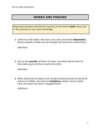 Ks4 English worksheet - Words & Phrases | Teaching Resources