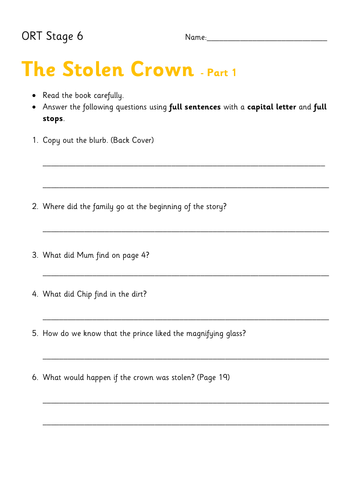 ORT Stage 6 Reading Comprehension The Stolen Crown part1 | Teaching ...