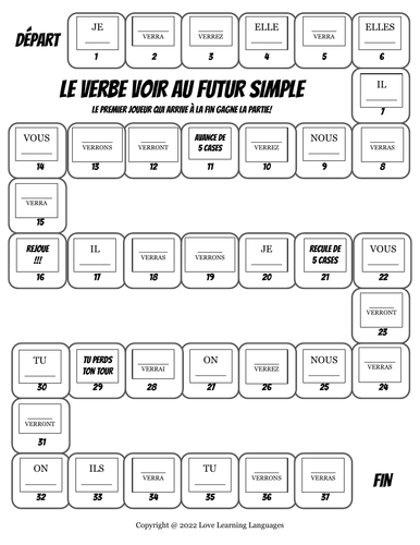 Conjugate Voir - Irregular Futur Simple French Conjugation Board Game ...