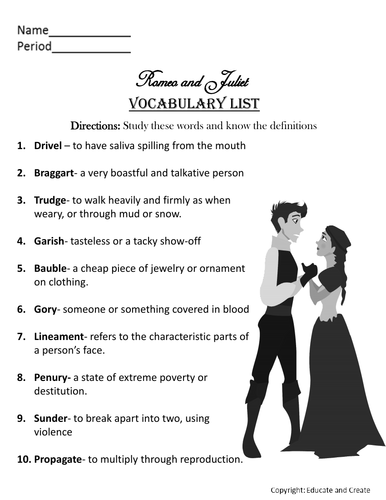 Romeo and Juliet Vocabulary words and quiz | Teaching Resources