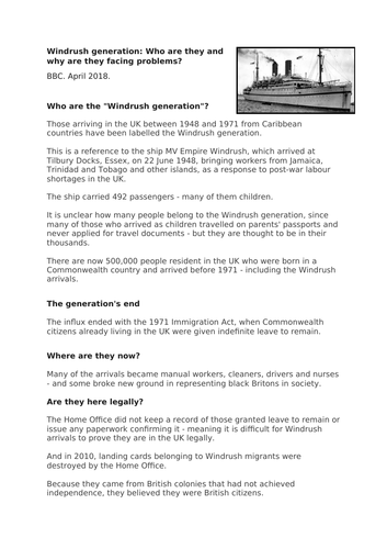 Windrush | Teaching Resources