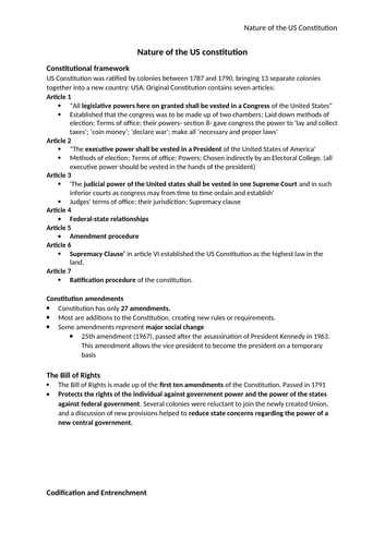 US constitution notes | Teaching Resources