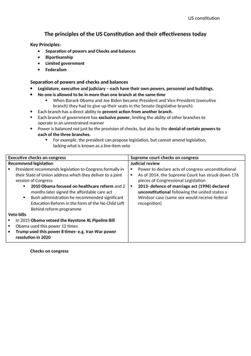 US constitution notes | Teaching Resources