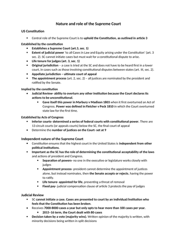 Edexcel US Supreme Court notes | Teaching Resources
