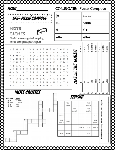 French Verb LIRE Worksheet Passé Composé - 6 Activities - One Page ...