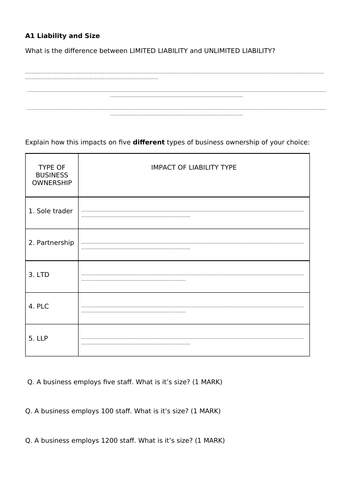 Business Ownership Worksheets | Teaching Resources