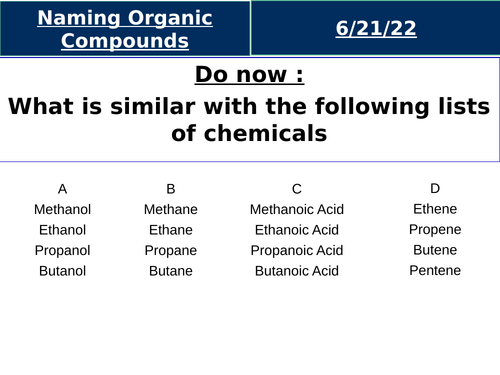 IGCSE Chemistry Organic Chemistry Lesson 2 Naming/Drawing Organic ...