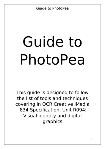 PhotoPea Guide OCR Creative iMedia J834 R094 | Teaching Resources