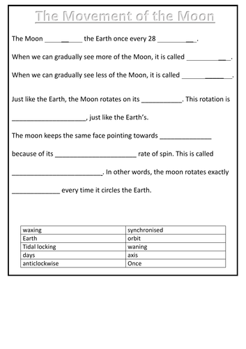 YEAR 5 - SCIENCE - EARTH AND SPACE (The movement of the Moon ...