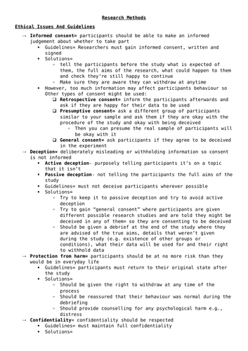 Research methods aqa a level psychology notes detailed | Teaching Resources