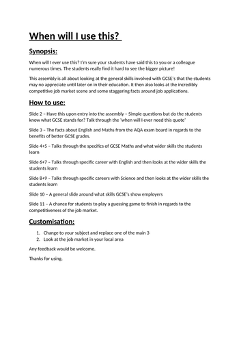 When will I ever use this? (Skills in school) - Assembly | Teaching ...